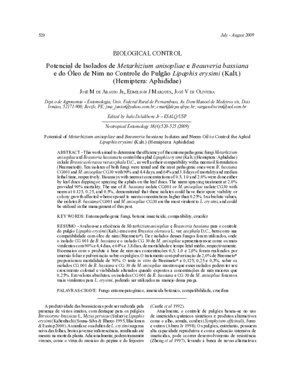 (PDF) The potential ofMetarhizium anisopliaeandBeauveria ...
