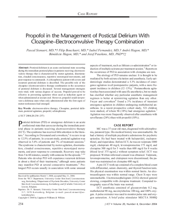 (PDF) Propofol in the Management of Postictal Delirium With Clozapine ...