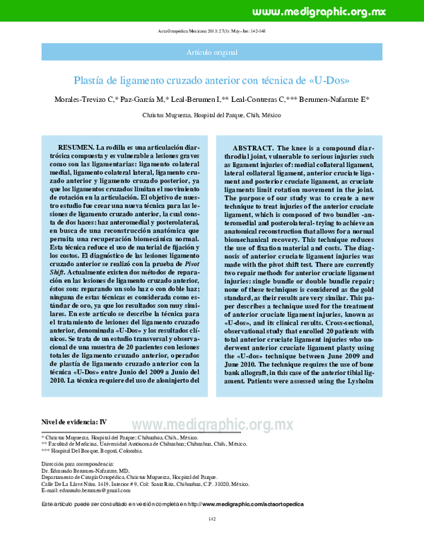 (PDF) [Anterior cruciate ligament-plasty using the "U-dos" technique ...