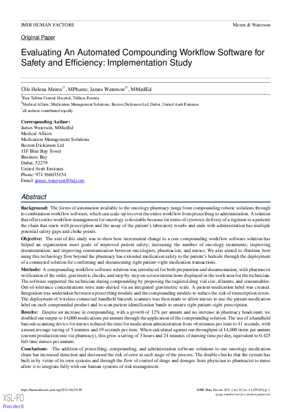 (PDF) Evaluating An Automated Compounding Workflow Software for Safety ...