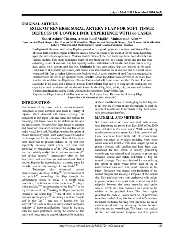 (PDF) Role of reverse sural artery flap for soft tissue defects of ...