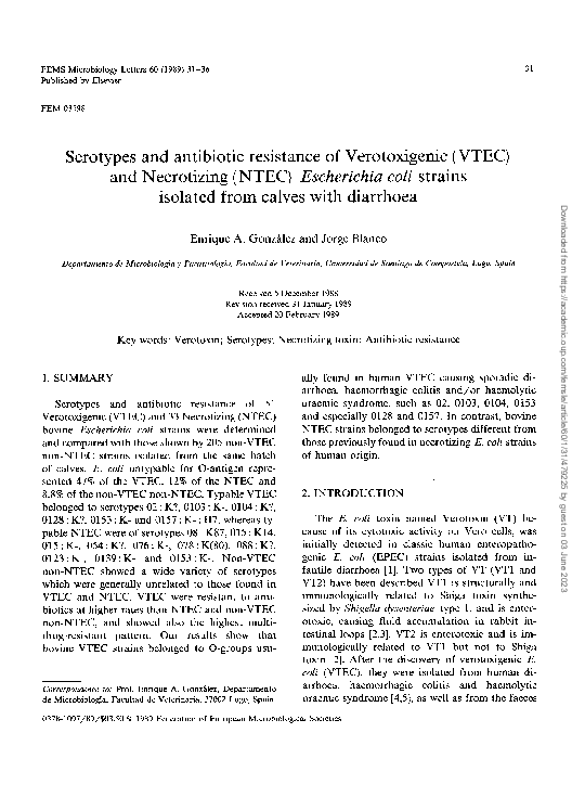 (PDF) Serotypes and antibiotic resistance of Verotoxigenic (VTEC) and ...