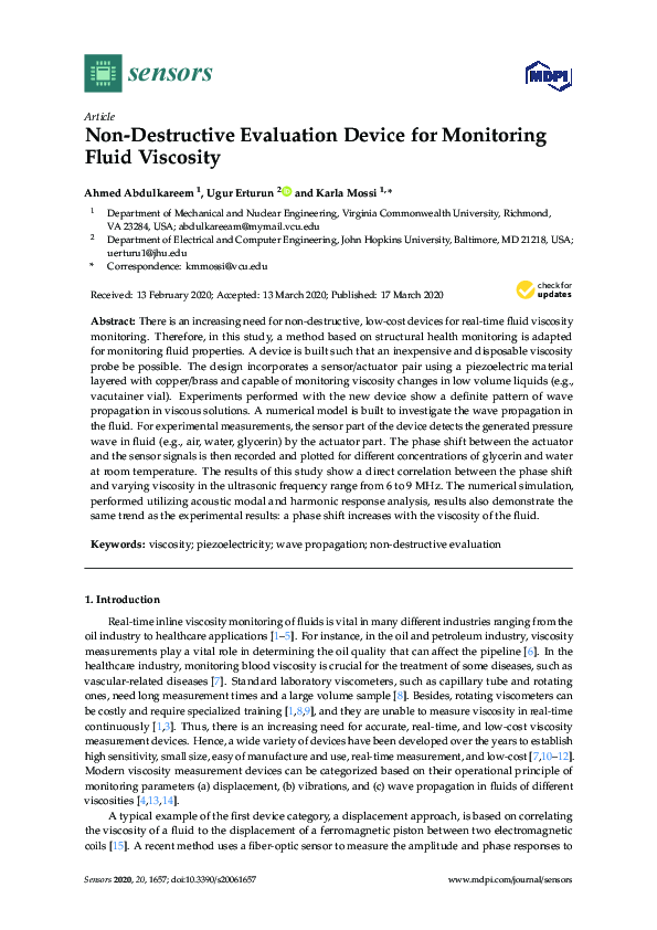 (PDF) Non-Destructive Evaluation Device for Monitoring Fluid Viscosity