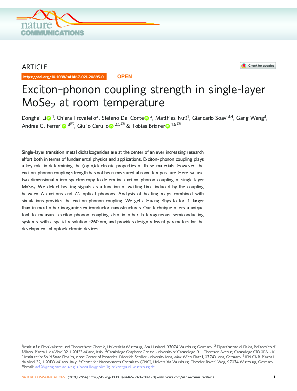 (PDF) Exciton–phonon coupling strength in single-layer MoSe2 at room ...