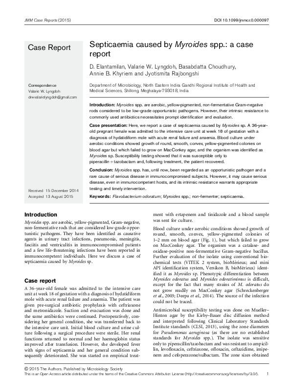 (PDF) Septicaemia caused by Myroides spp.: a case report