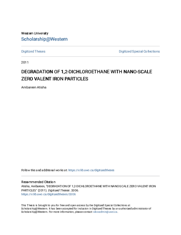 (PDF) Degradation of 1,2-DICHLOROETHANE with Nano-Scale Zero Valent ...