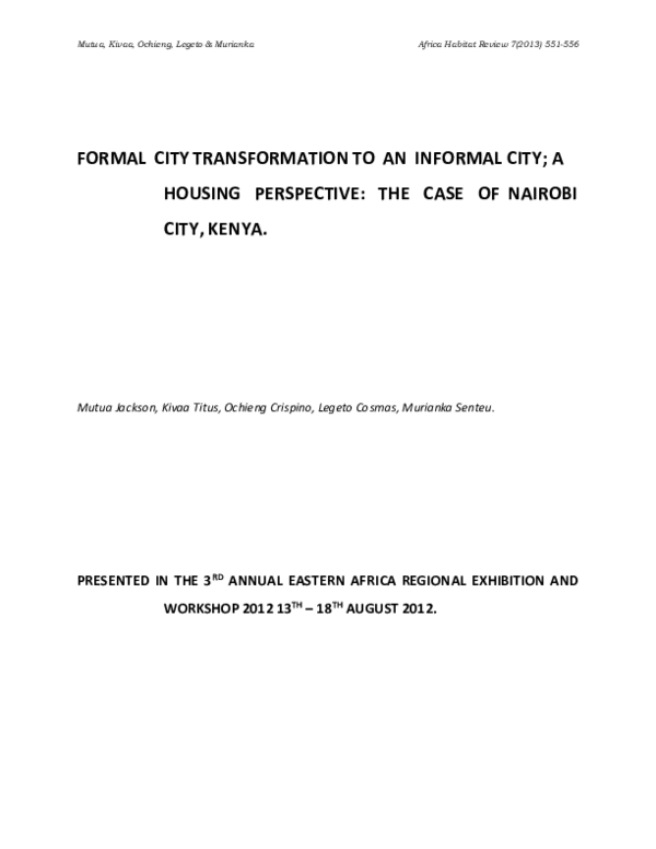(PDF) Formal City Transformation to an Informal City; A Housing ...
