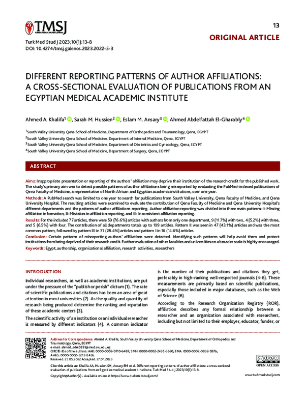 (PDF) Different Reporting Patterns of Author Affiliations: A Cross ...