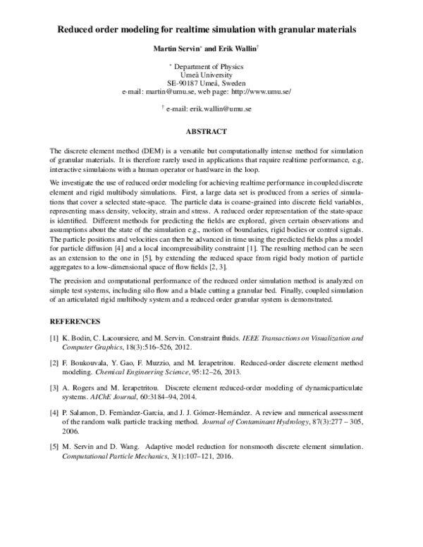 Reduced order modeling for realtime simulation with granular materials