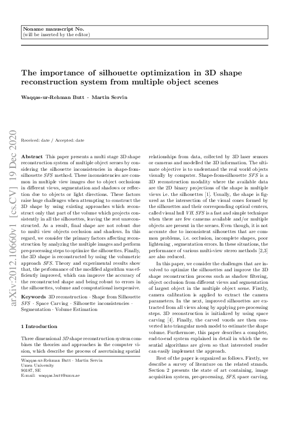 (PDF) The importance of silhouette optimization in 3D shape reconstruction system from multiple ...