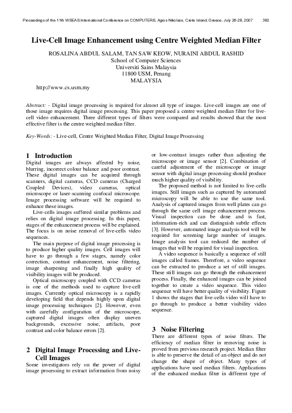 (PDF) Live-cell image enhancement using centre weighted median filter | Tan Chin Keow - Academia.edu
