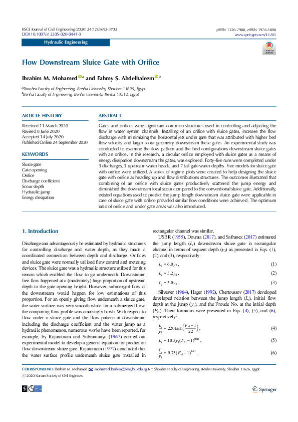 (PDF) Flow Downstream Sluice Gate with Orifice