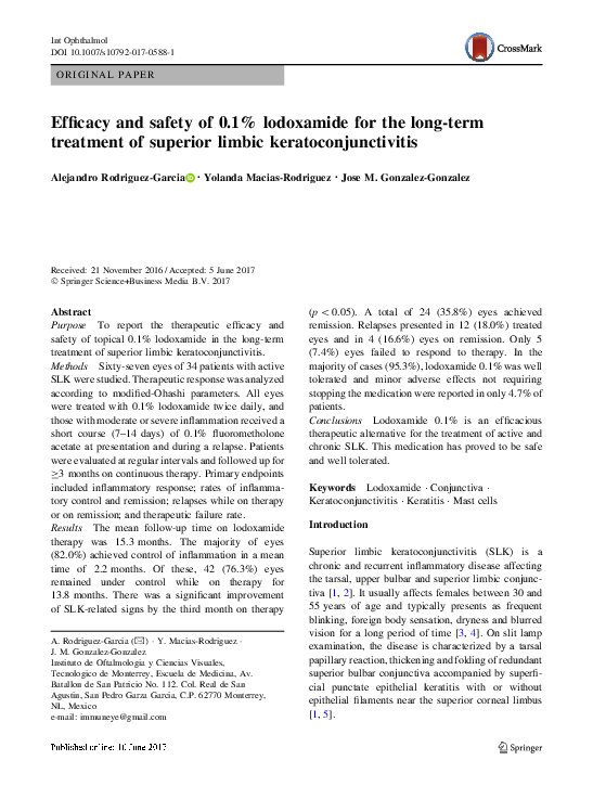 (PDF) Efficacy and safety of 0.1% lodoxamide for the long-term treatment of superior limbic ...