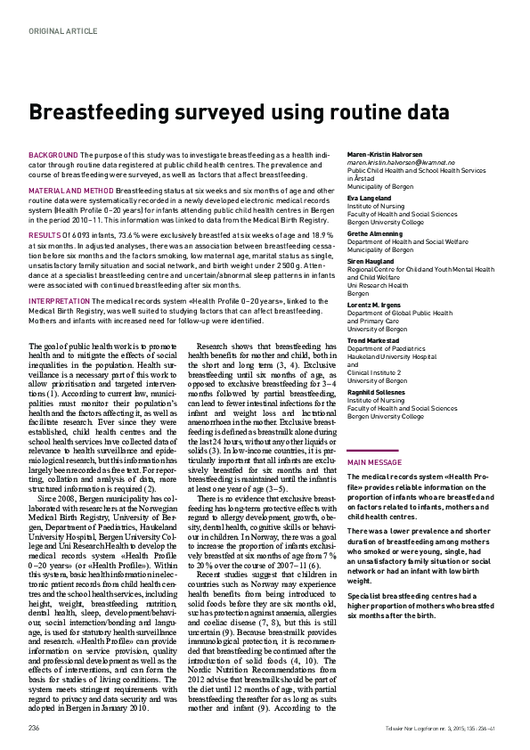 (PDF) Breastfeeding surveyed using routine data