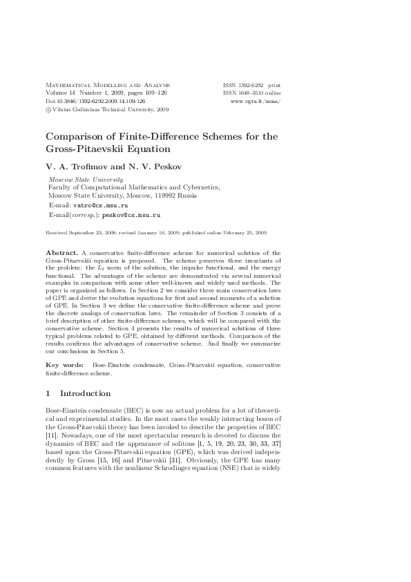 Pdf Comparison Of Finite‐difference Schemes For The Gross‐pitaevskii Equation