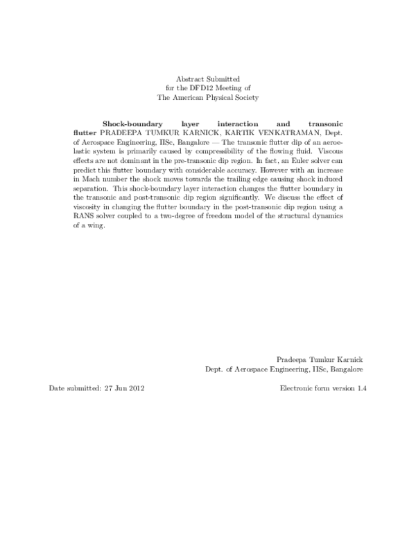 Pdf Shock Boundary Layer Interaction And Transonic Flutter