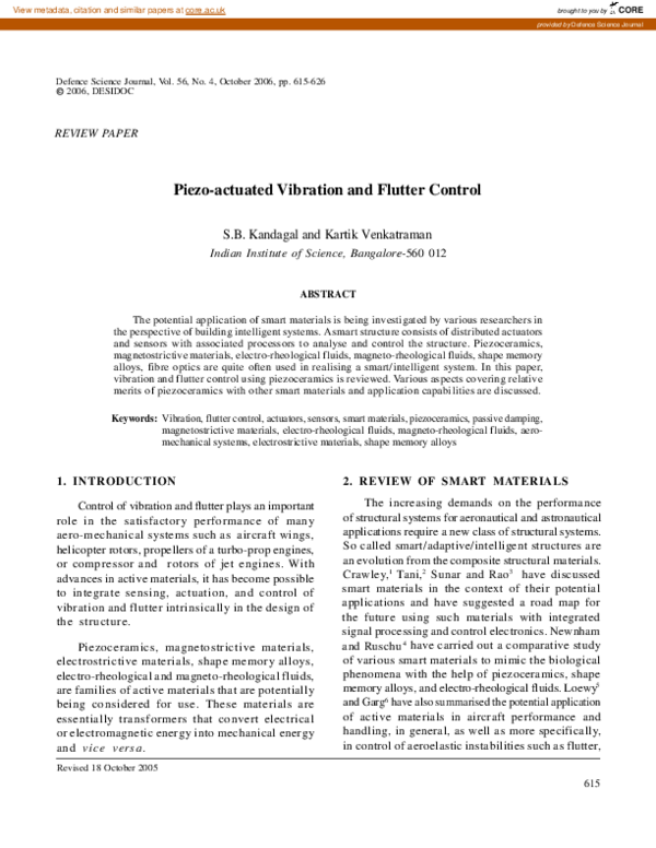 (PDF) Piezo-actuated Vibration and Flutter Control | Kartik Venkatraman - Academia.edu
