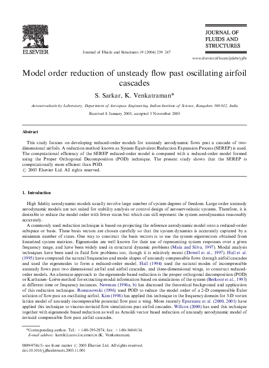 Pdf Model Order Reduction Of Unsteady Flow Past Oscillating Airfoil Cascades