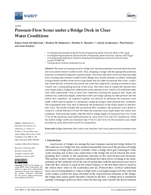 (PDF) Pressure-Flow Scour under a Bridge Deck in Clear Water Conditions