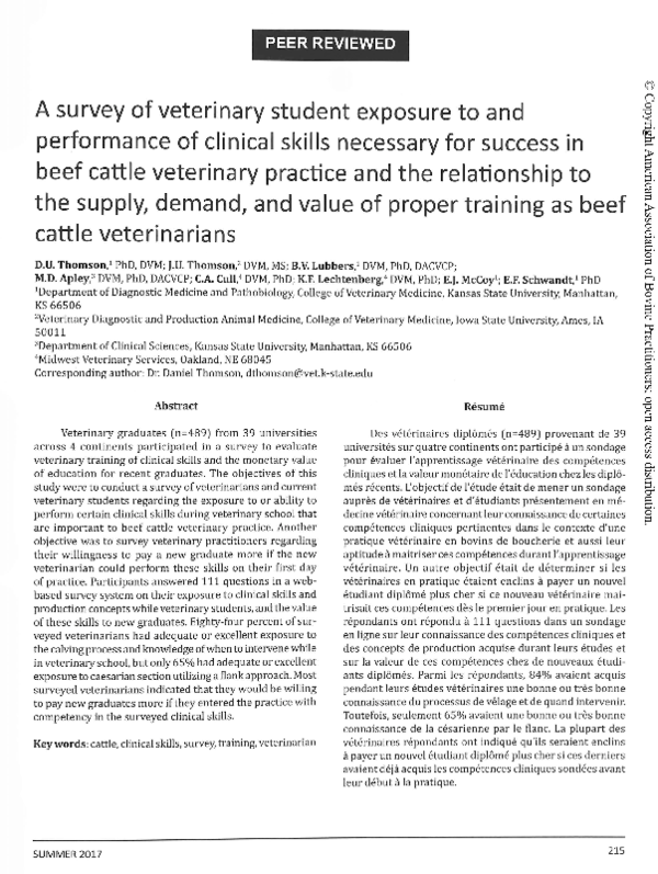 (PDF) Survey of veterinary student exposure to and performance of ...