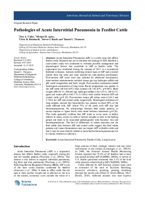 (PDF) Pathologies of Acute Interstitial Pneumonia in Feedlot Cattle
