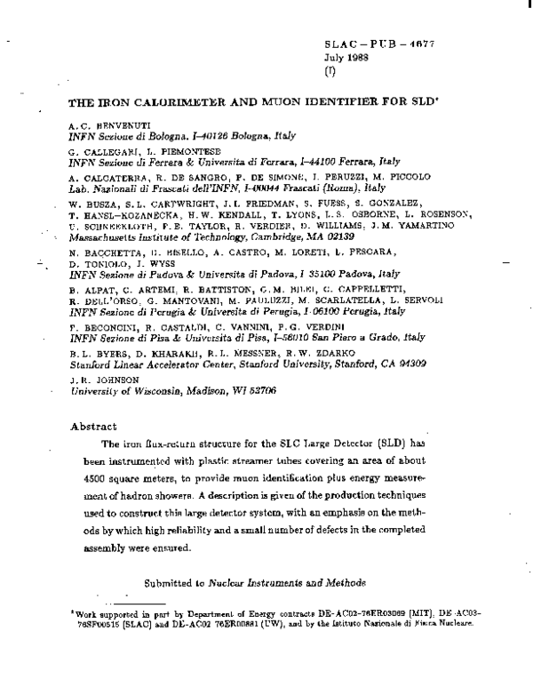 (PDF) The iron calorimeter and muon identifier for SLD | Leonello ...
