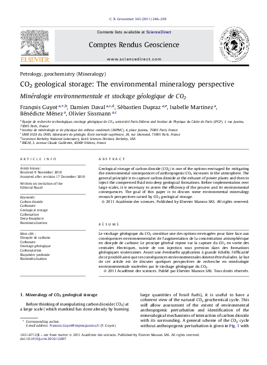 (PDF) CO2 geological storage: The environmental mineralogy perspective