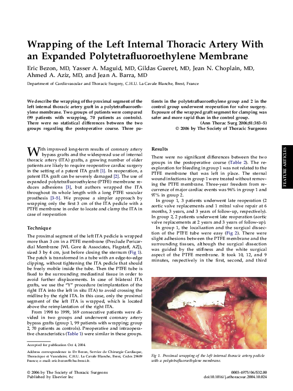 (PDF) Wrapping of the Left Internal Thoracic Artery With an Expanded Polytetrafluoroethylene ...
