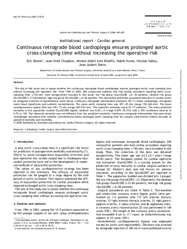 (PDF) Continuous retrograde blood cardioplegia ensures prolonged aortic ...