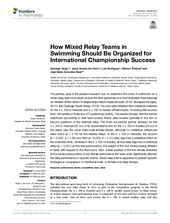 (PDF) How Mixed Relay Teams in Swimming Should Be Organized for ...
