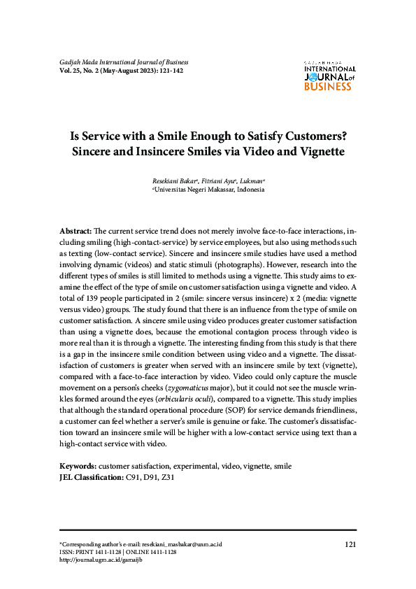 (PDF) Is Service with a Smile Enough to Satisfy Customers? Sincere and ...