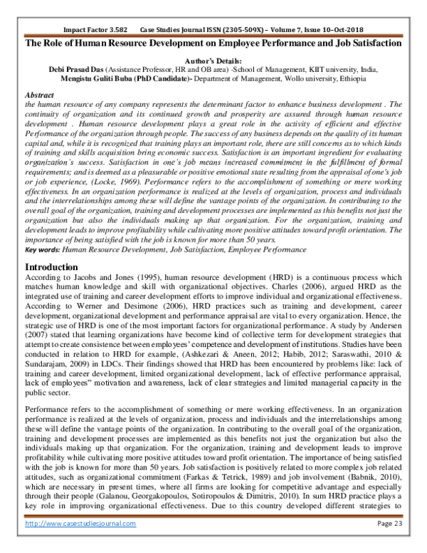 Pdf The Role Of Human Resource Development On Employee Performance And Job Satisfaction