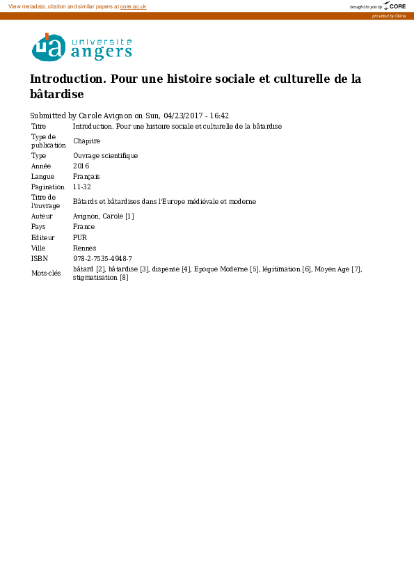 (PDF) Introduction. Pour une histoire sociale et culturelle de la bâtardise