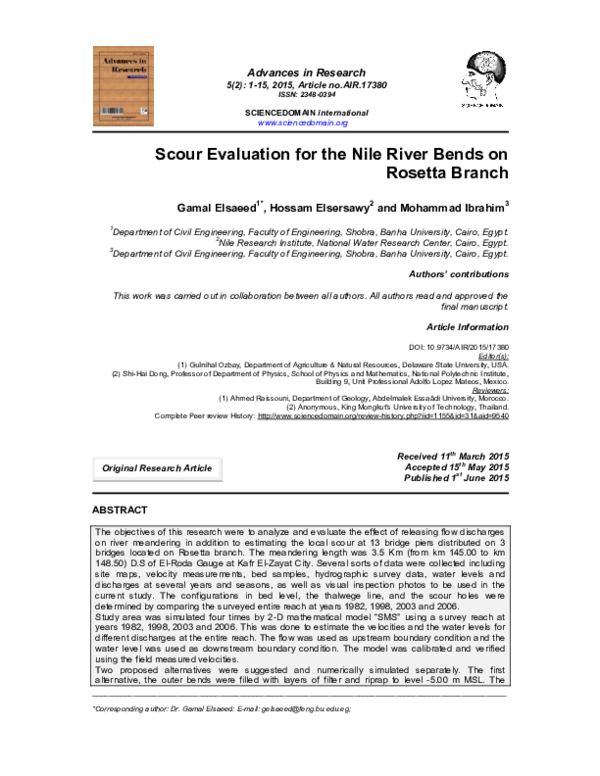 (PDF) Scour Evaluation for the Nile River Bends on Rosetta Branch