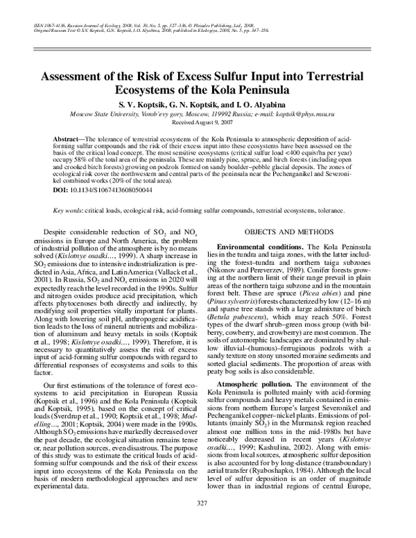(PDF) Assessment of the risk of excess sulfur input into terrestrial ...