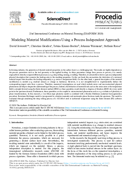 (PDF) Modeling Material Modifications Using a Process Independent Approach