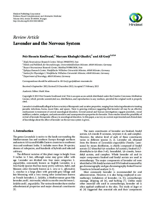 (PDF) Lavender and the Nervous System