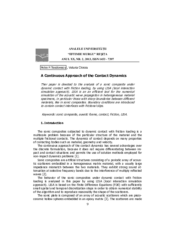 (PDF) A Continuous Approach of the Contact Dynamics