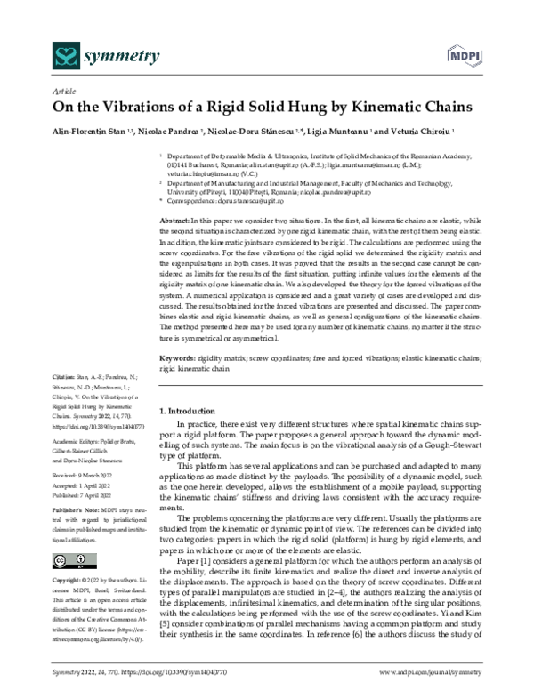(PDF) On the Vibrations of a Rigid Solid Hung by Kinematic Chains