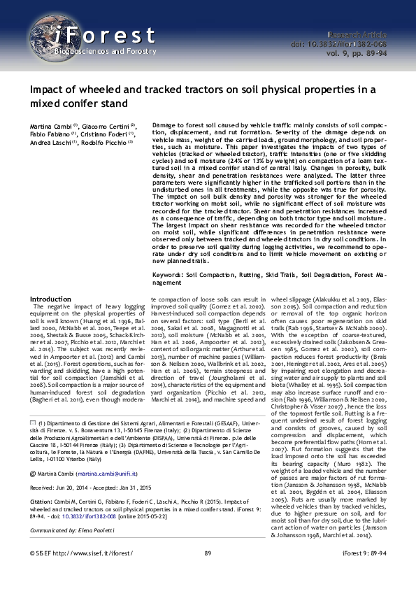 (PDF) Impact of wheeled and tracked tractors on soil physical properties in a mixed conifer stand