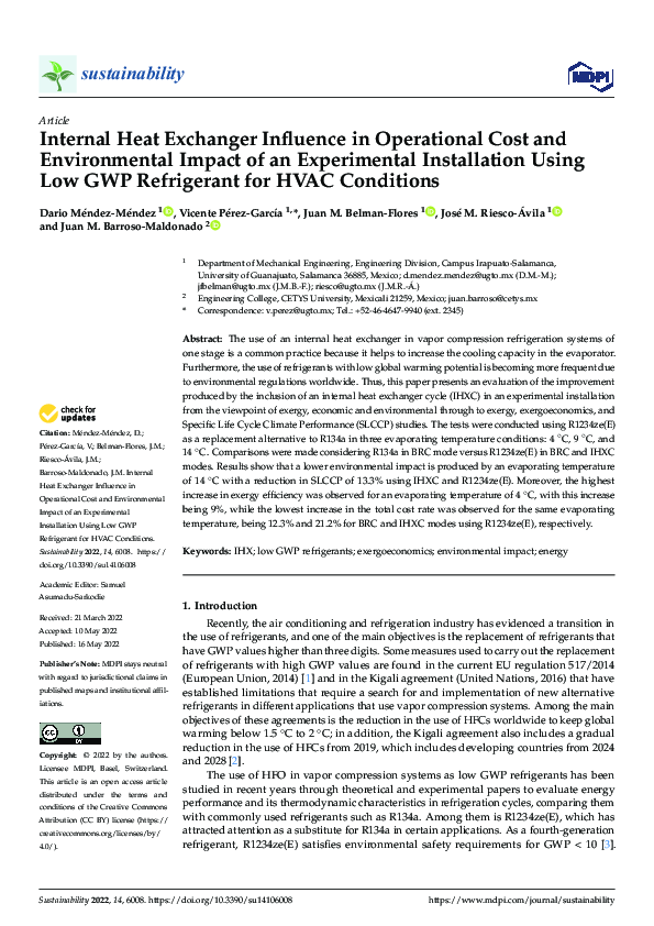 (PDF) Internal Heat Exchanger Influence in Operational Cost and ...