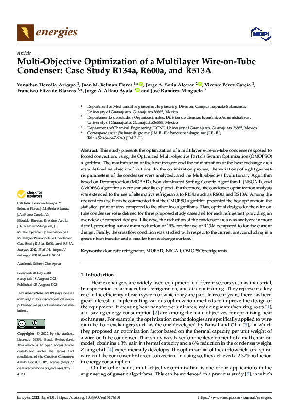 (PDF) Multi-Objective Optimization of a Multilayer Wire-on-Tube Condenser: Case Study R134a ...