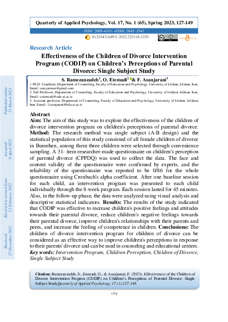 Effectiveness of the Children of Divorce Intervention Program (CODIP ...