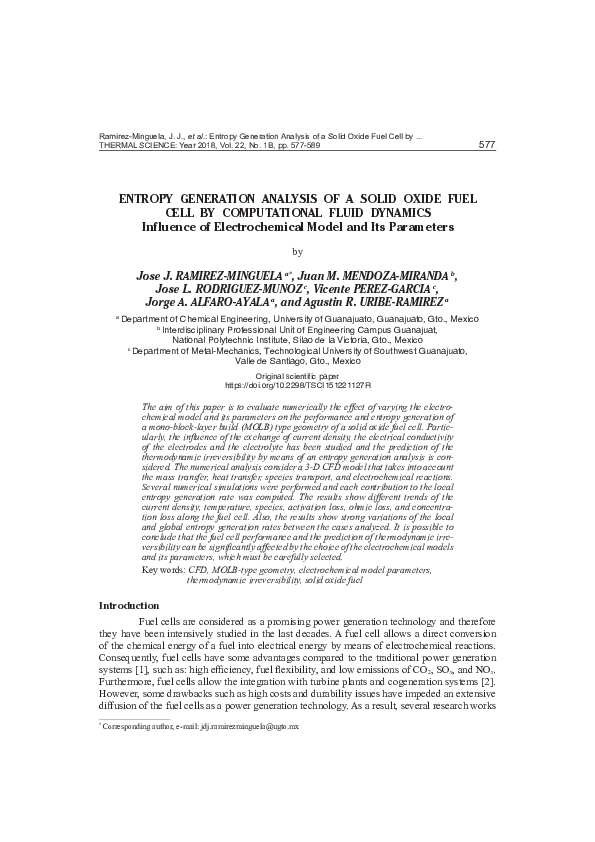 (PDF) Entropy generation analysis of a Solid Oxide Fuel Cell by Computational Fluid Dynamics ...