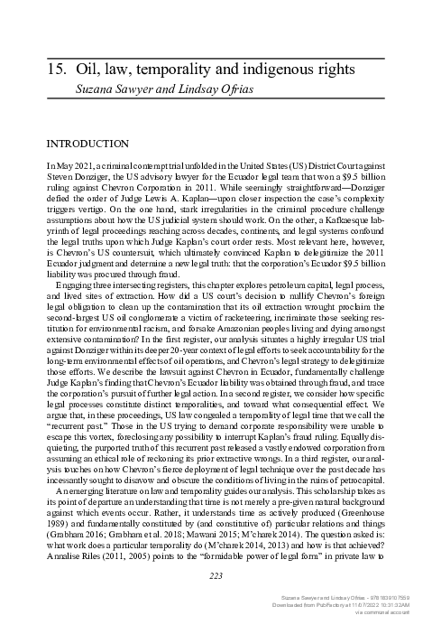 (PDF) Chapter 15: Oil, law, temporality and indigenous rights