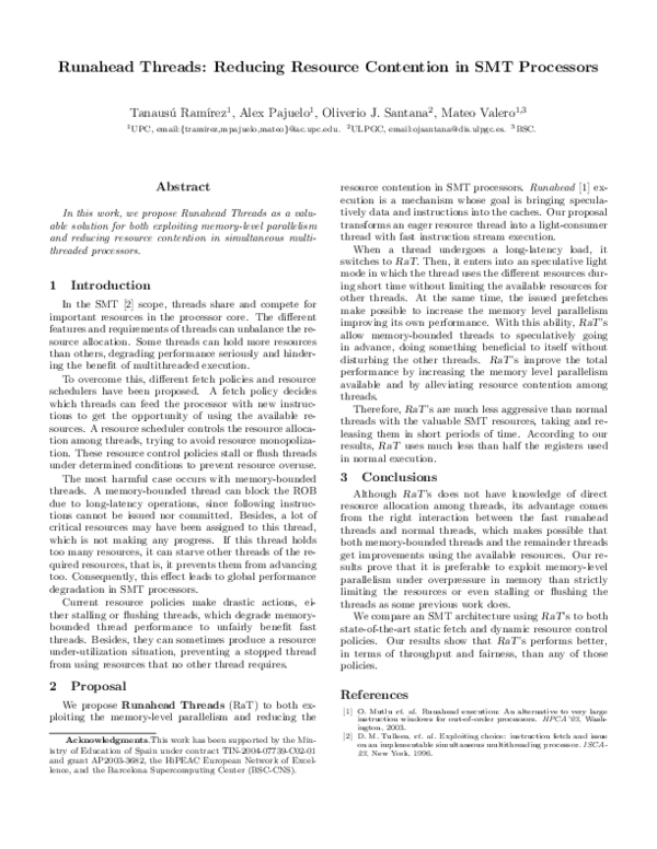 (PDF) Runahead Threads: Reducing Resource Contention in SMT Processors | Manuel Alejandro ...