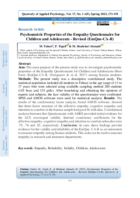 (PDF) Psychometric Properties of the Empathy Questionnaire for Children ...