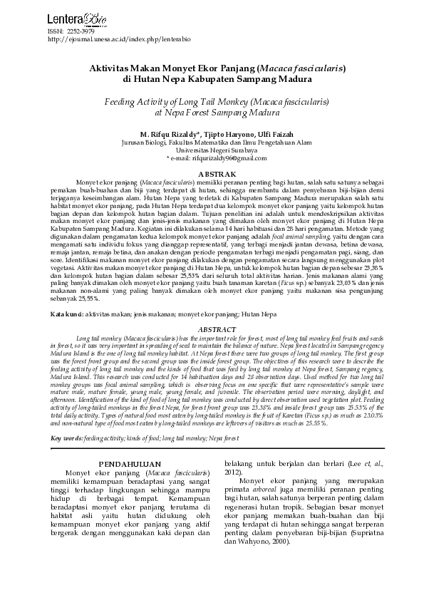 (PDF) Aktivitas Makan Monyet Ekor Panjang (Macaca fascicularis) di Hutan Nepa Kabupaten Sampang ...