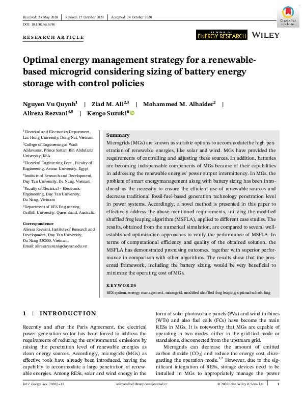 (PDF) Optimal energy management strategy for a renewable‐based microgrid considering sizing of ...