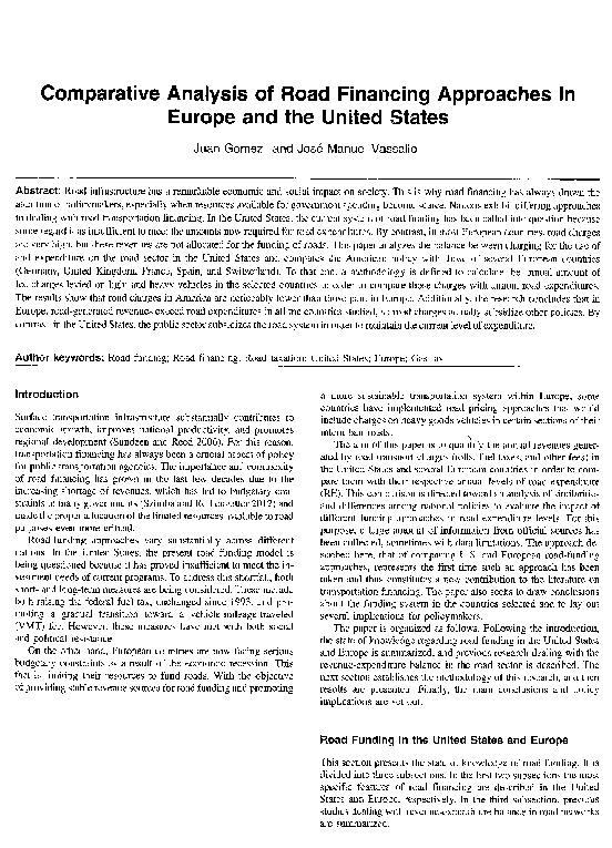 (PDF) Comparative Analysis of Road Financing Approaches in Europe and ...